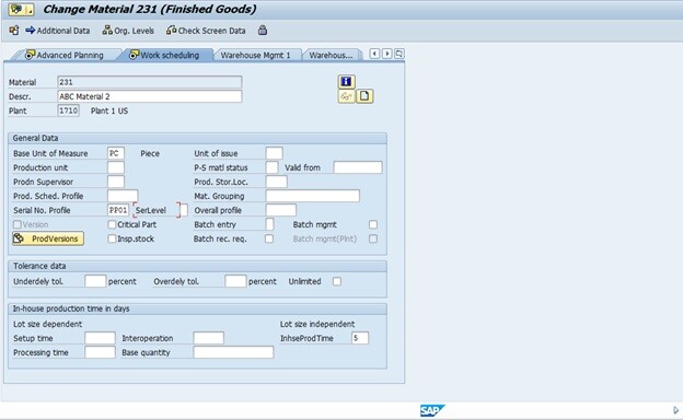 SAP Serial Number Configuration